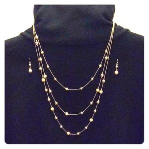 Jewelry | Golden Beaded Tripple Chain Earrings Set | Poshmark